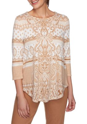 Ruby Rd Women's Act Natural Embellished Scoop Neck Top | belk