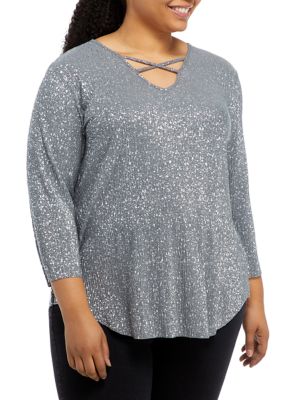 Ruby Rd Plus Size Instaglam Cage Neck Printed Top | belk