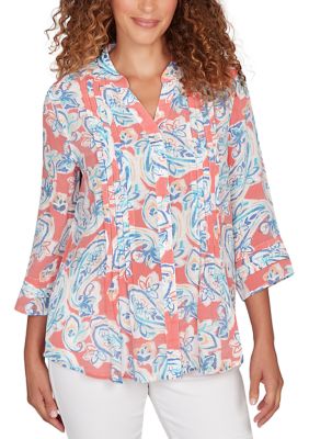 Ruby Rd Petite Painterly Paisley Gauze Button Front Top | Belk