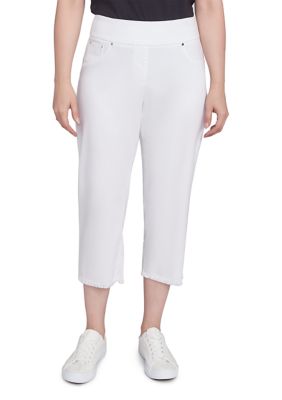 Ruby Rd Plus Size Oasis Pull On Fringe Denim Capri Pants | Belk