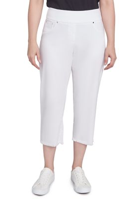 Ruby Rd Petite Oasis Pull On Fringe Denim Capri Pants | Belk