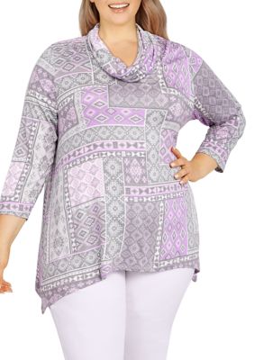 Ruby Rd Plus Size Patchwork Cowl Neck Top | belk