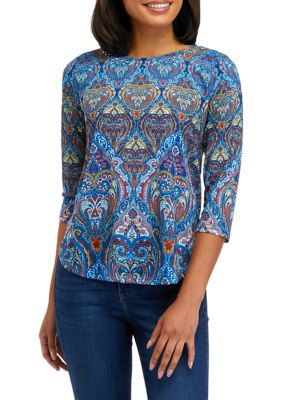 Ruby Rd Petite 3/4 Sleeve Tapestry Print Top | belk