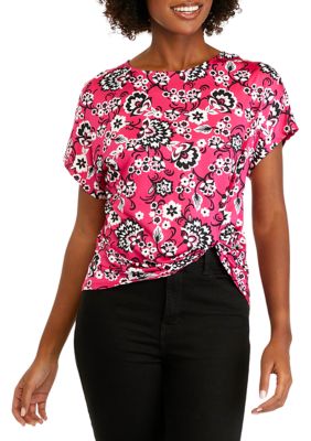 Ruby Rd Petite Short Sleeve Floral Print Twist Front Top | belk