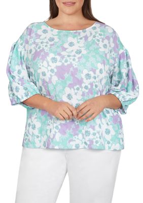 Ruby Rd Plus Size Floral Printed Puff Sleeve Top | belk