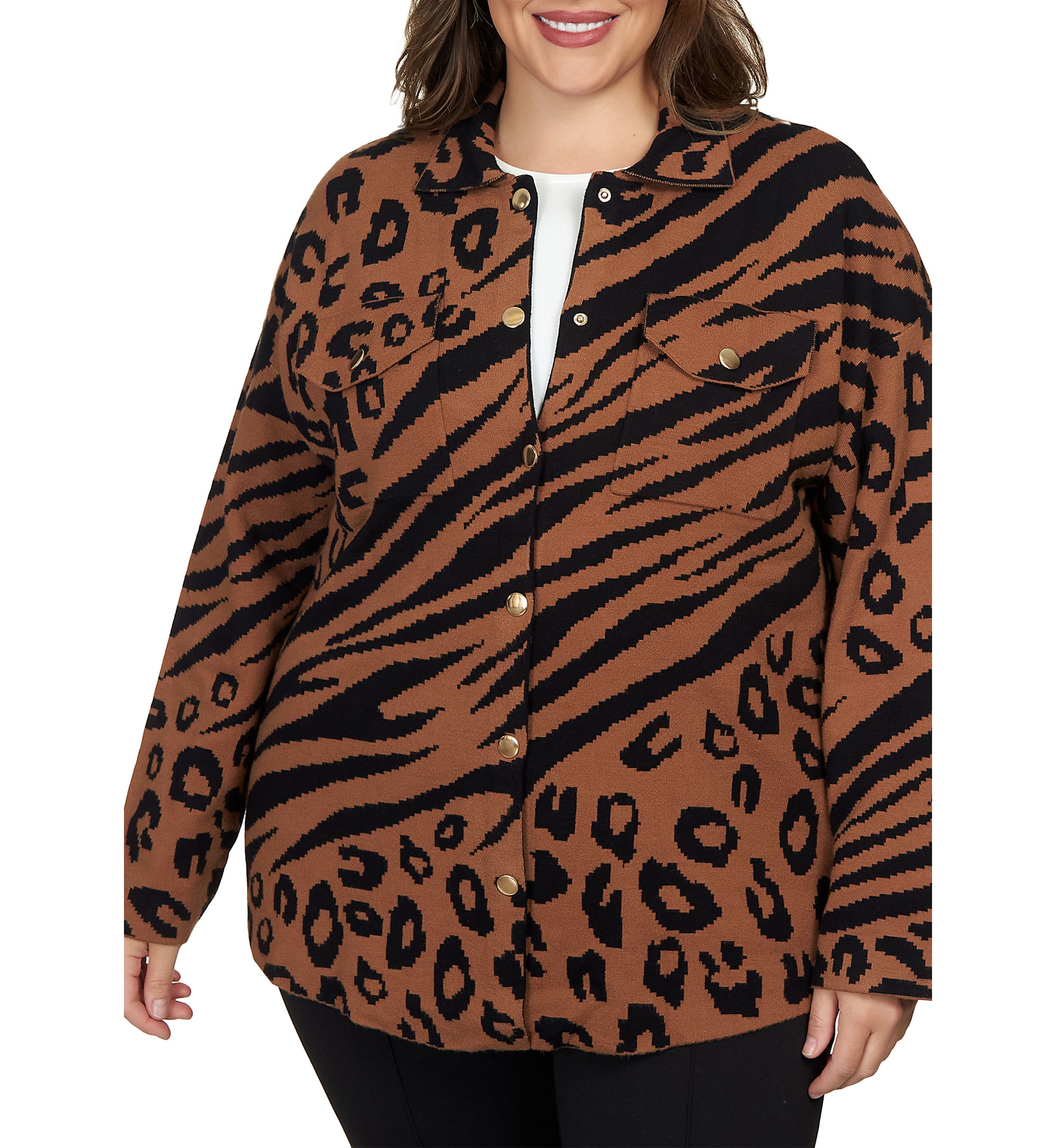Ruby Rd Plus Size Animal Print "Shacket" Sweater Jacket | Belk