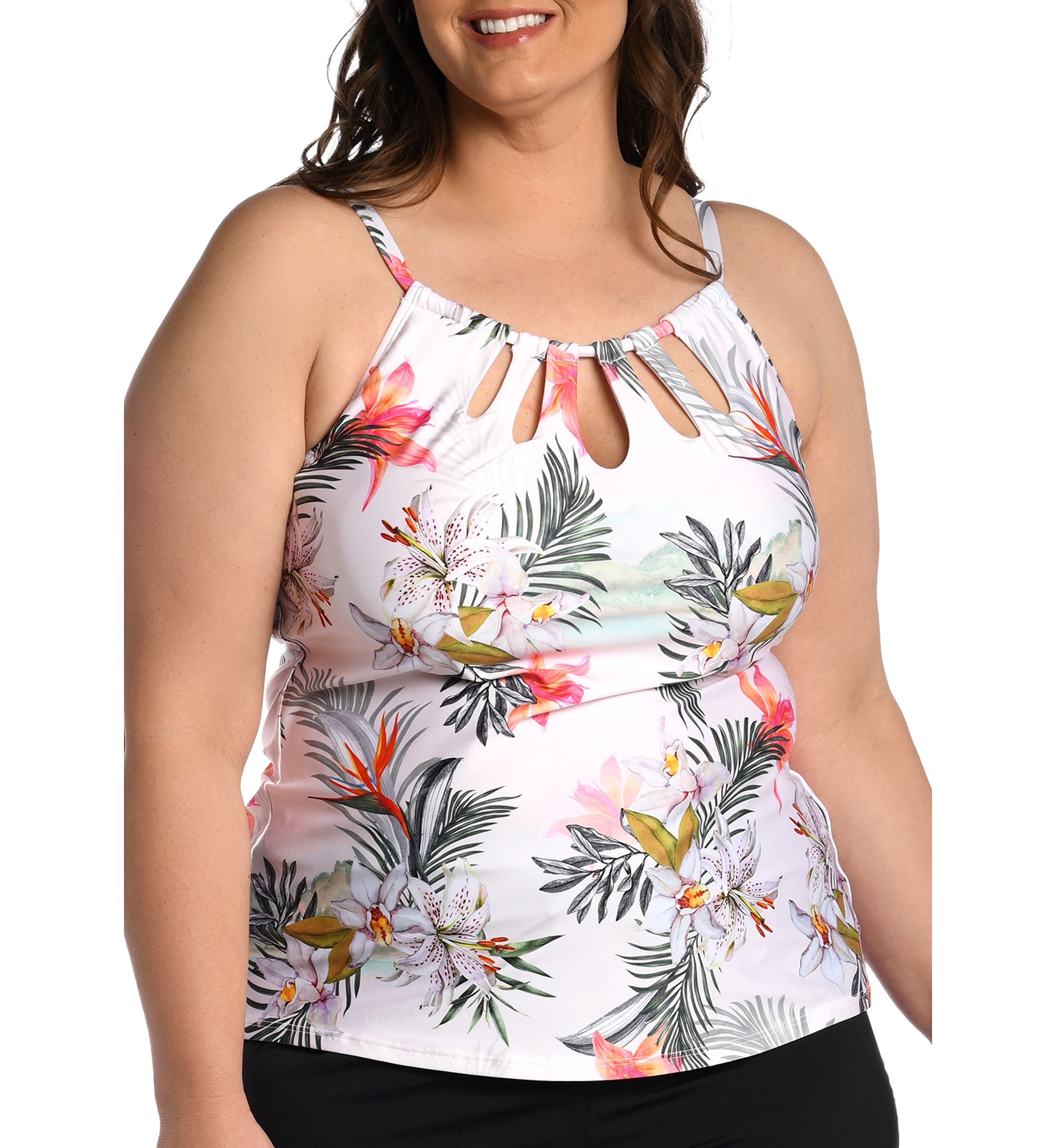24th and Ocean Plus Size Tahiti Skies Cutout Swim Top | Belk