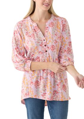 Wonderly Women's 3/4 Sleeve Henley Tunic Top | Belk