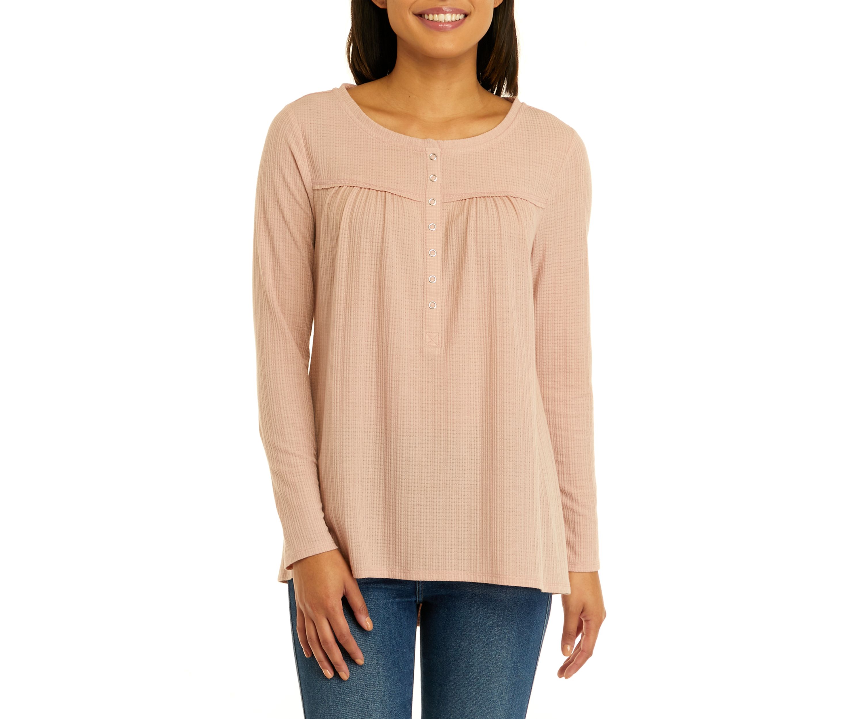 Wonderly Women's Long Sleeve Textured Henley Tunic | Belk
