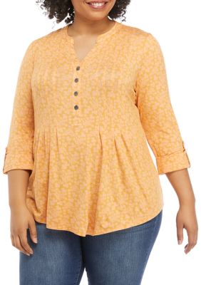 New Directions® Plus Size Printed Henley Top | belk
