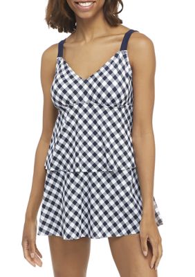 Kim Rogers® Double Ruffle V-Neck Swim Dress | belk