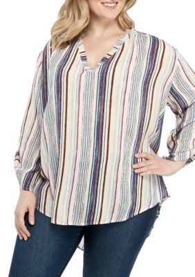 New Directions® Plus Size Multi Stripe Popover Top | belk