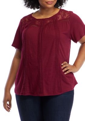 New Directions® Plus Size Short Sleeve Gauze Peasant Top | belk