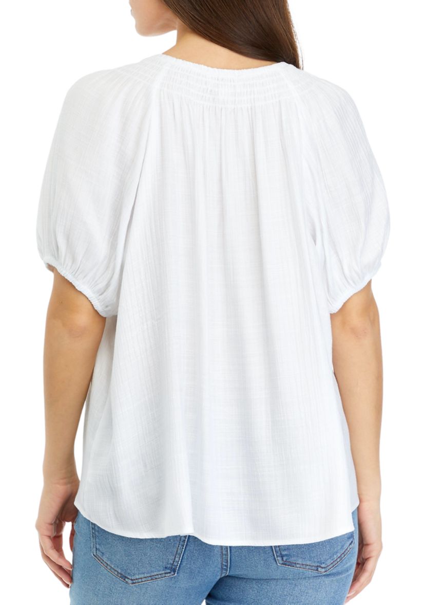 Wonderly Petite Linen Like Solid Top | Belk