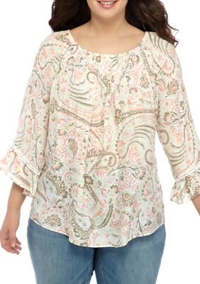 New Directions® Plus Size Smocked Linen Like Blouse | belk