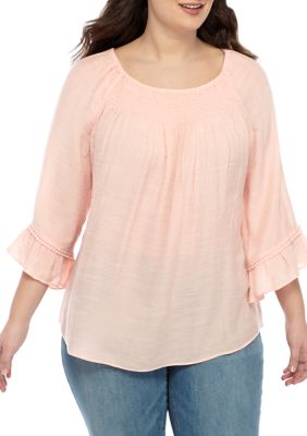 New Directions® Plus Size Smocked Linen Like Blouse | belk