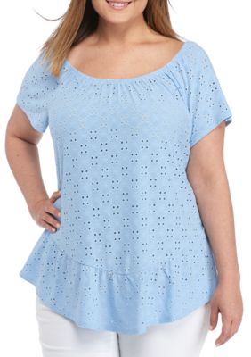 New Directions® Plus Size Short Sleeve Eyelet Blouse | belk