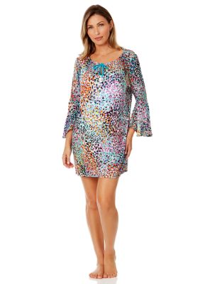 Anne Cole® Sunset Dot Drawstring Bell Sleeve Tunic Swim Cover Up | belk