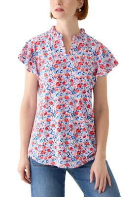 Kim Rogers® Women's Short Sleeve Printed Knit Henley Top | Belk