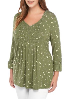 Kim Rogers® Plus Size 3/4 Sleeve Pleated Bib Top | belk