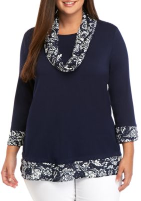 Kim Rogers® Plus Size Printed Scarf 2Fer Top | belk