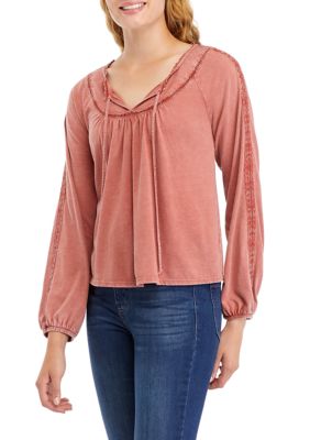 TRUE CRAFT Crochet Inset Peasant Top | belk