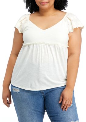 TRUE CRAFT Plus Size Eyelet Babydoll Top | belk