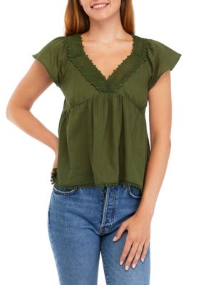 TRUE CRAFT Woven Flutter Sleeve Top | belk