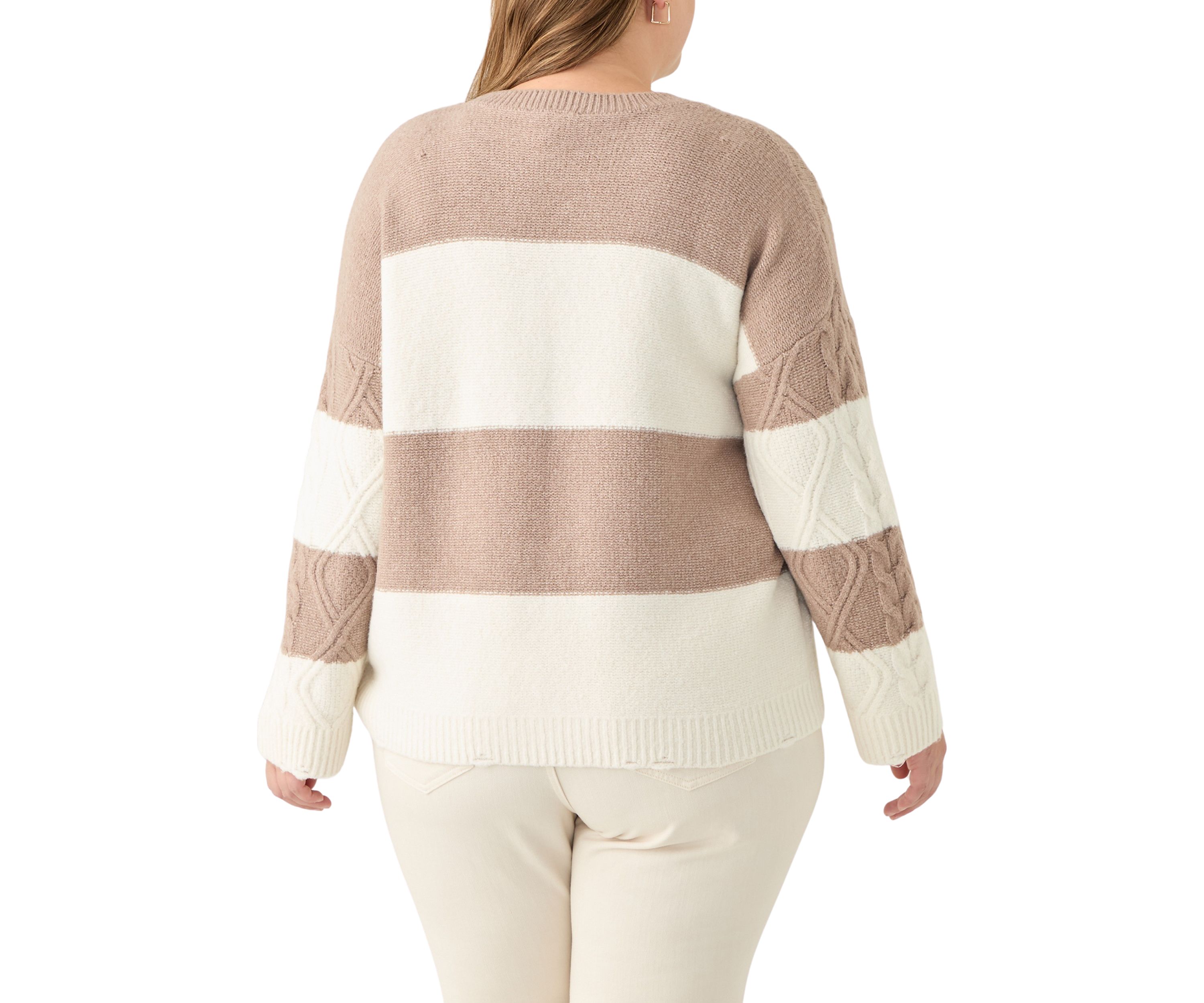OLIVE + OAK Plus Size Striped Cable Knit Sweater | Belk