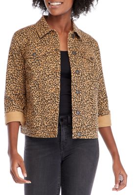 New Directions® Petite Leopard Denim Jacket | belk