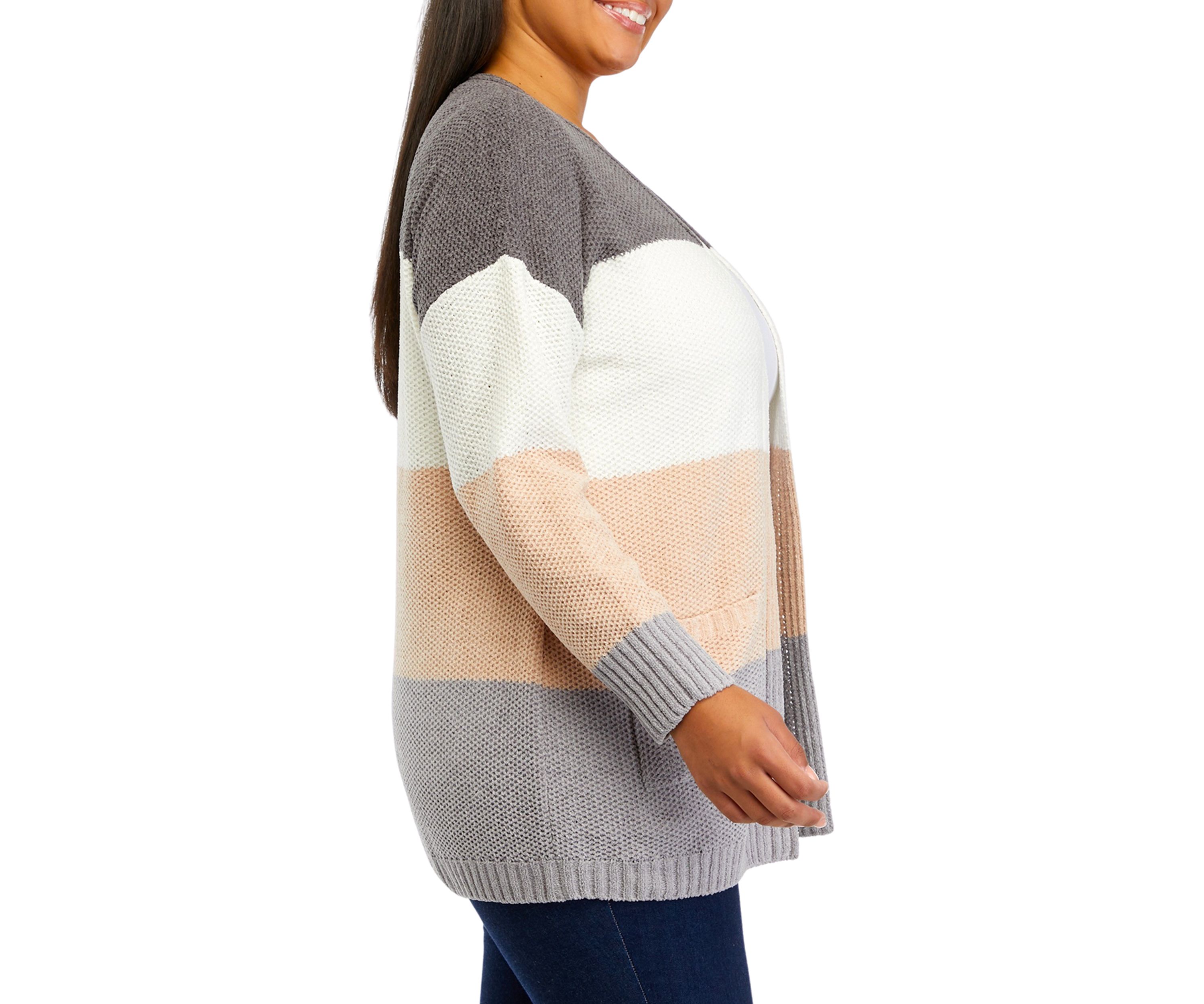 Pink Rose Plus Size Color Block Chenille Cardigan | Belk