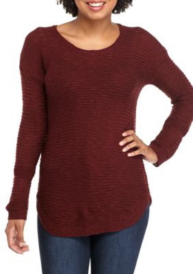 Pink Rose Slub Drop Sleeve Shirttail Hem Sweater | belk