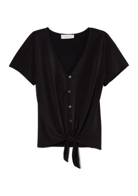 Pink Rose Junior's Tie Front Button Down Top | belk