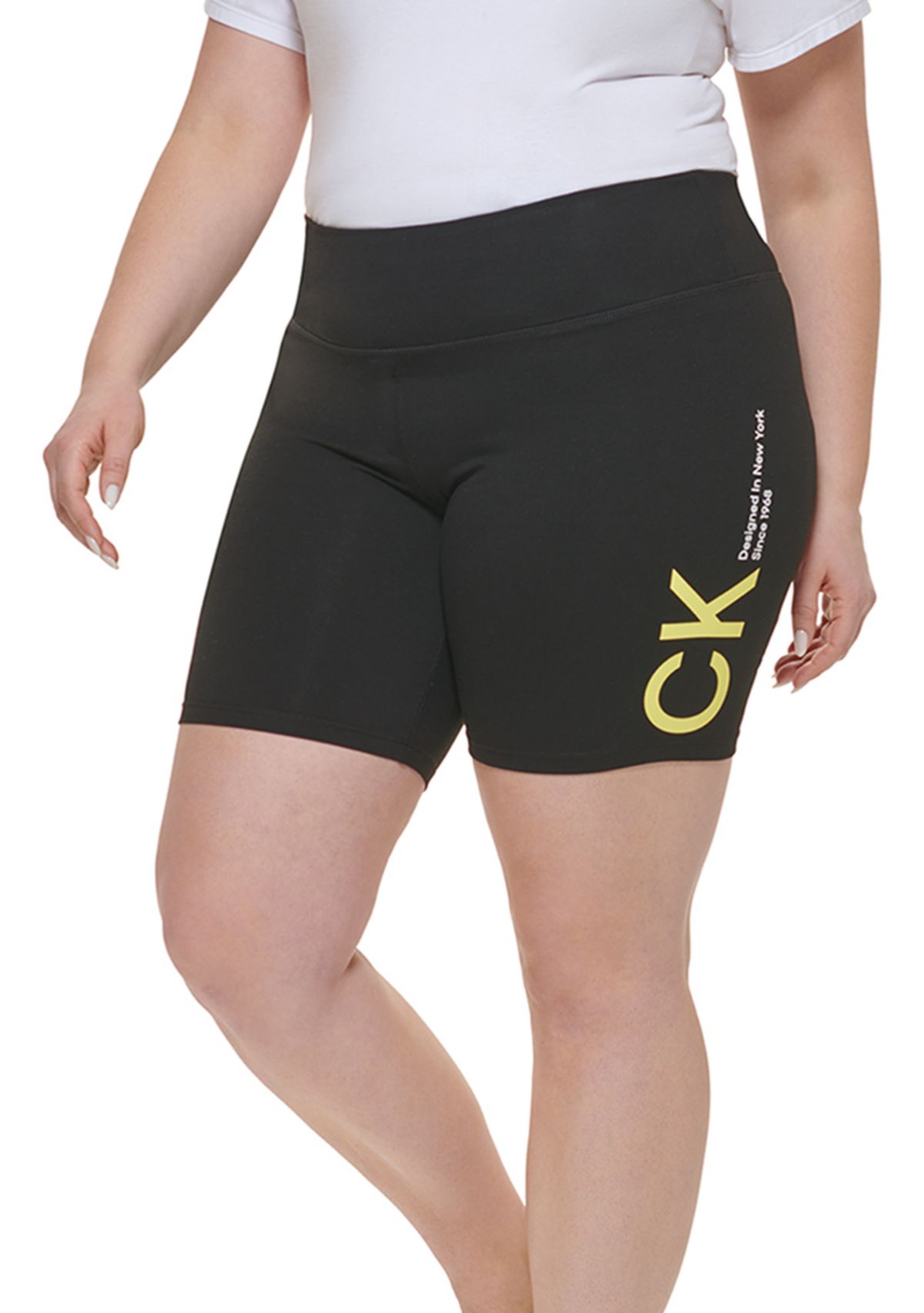 CK Performance Plus Size 7" High Waist Logo Bike Shorts | Belk
