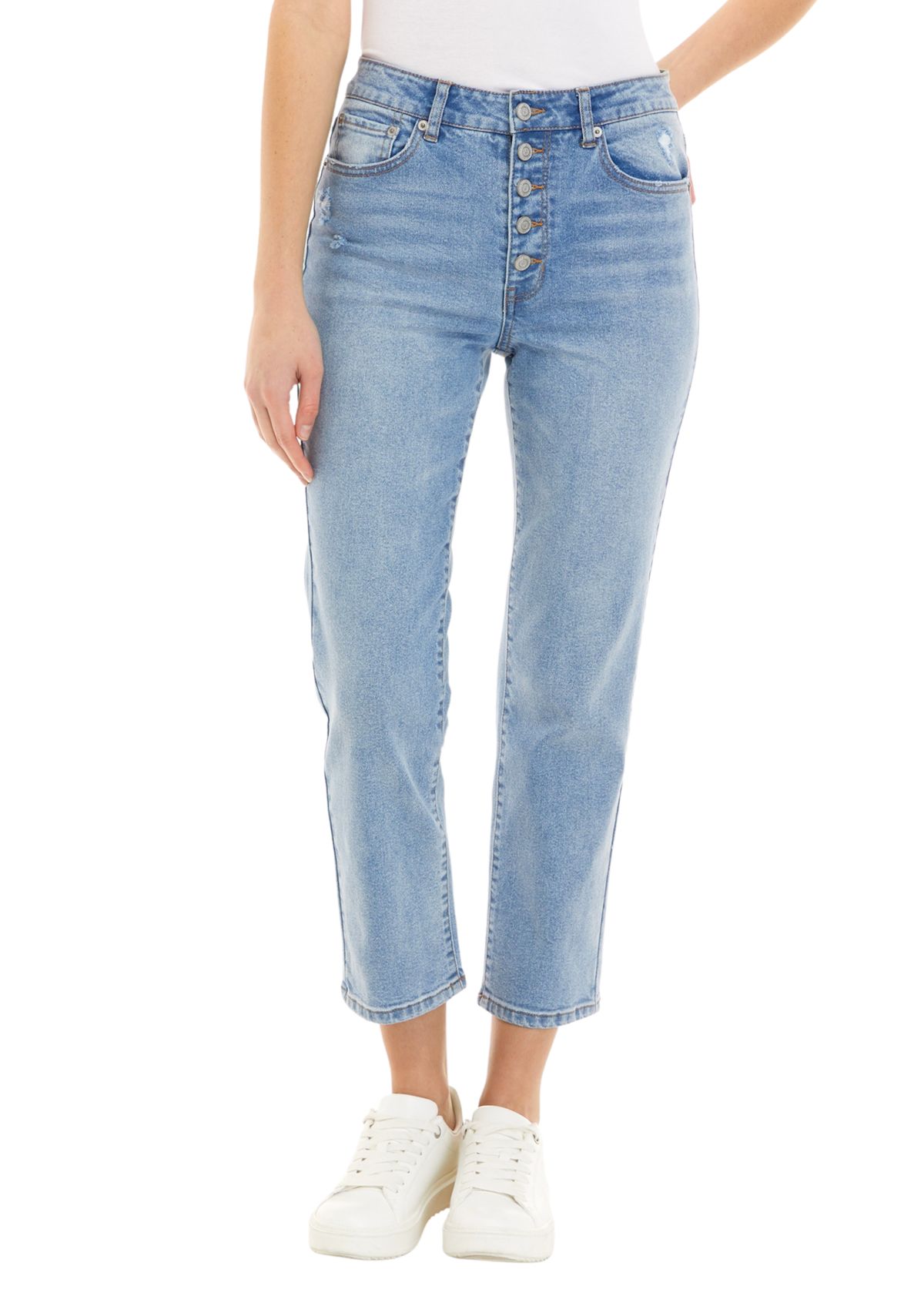 TRUE CRAFT Exposed Button Slim Straight Jeans | Belk