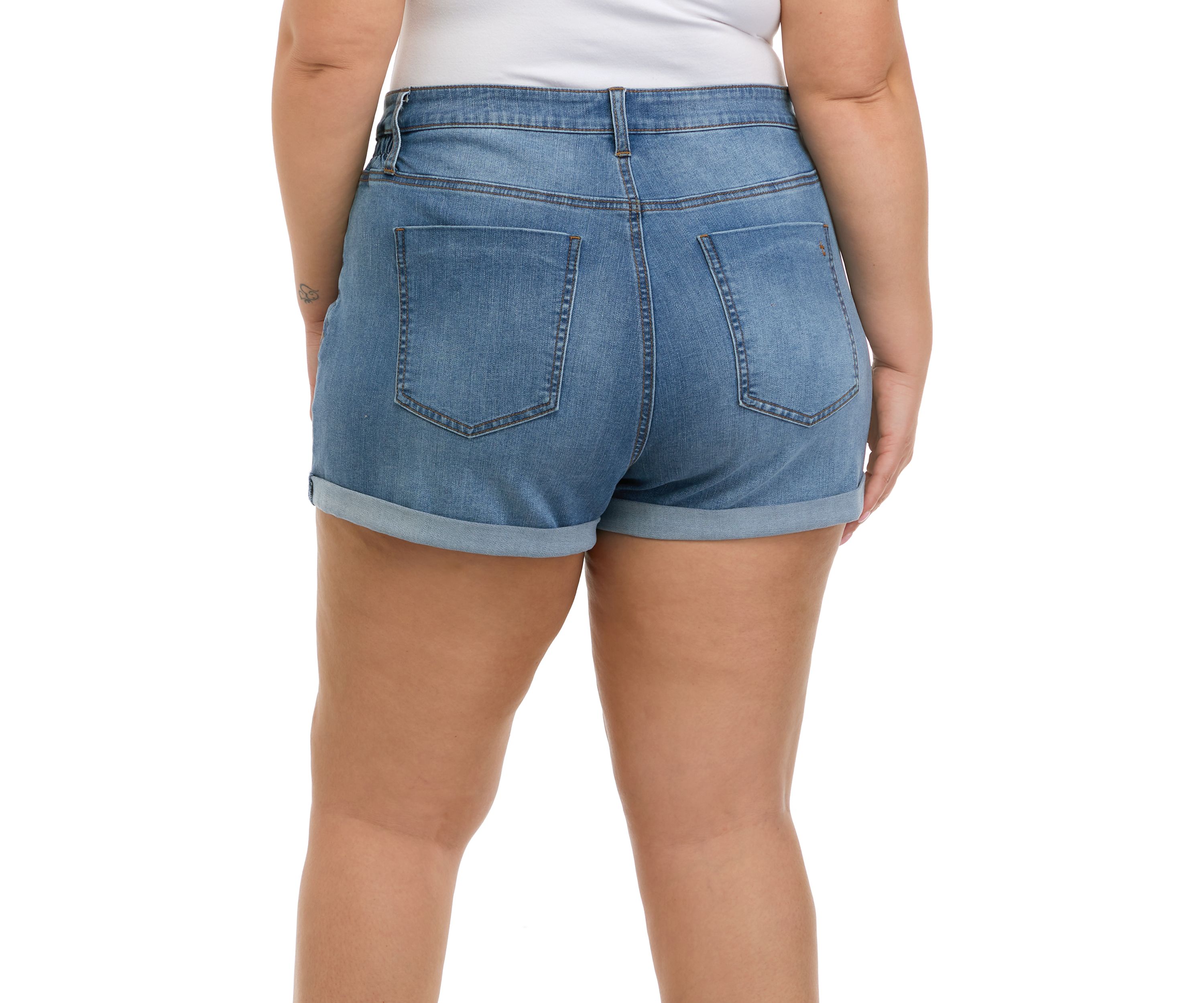 TRUE CRAFT Plus Size High Rise Cinched Roll Cuff Mom Shorts | Belk