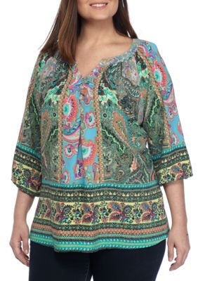 New Directions® Plus Size Clara Border Print Blouse | belk