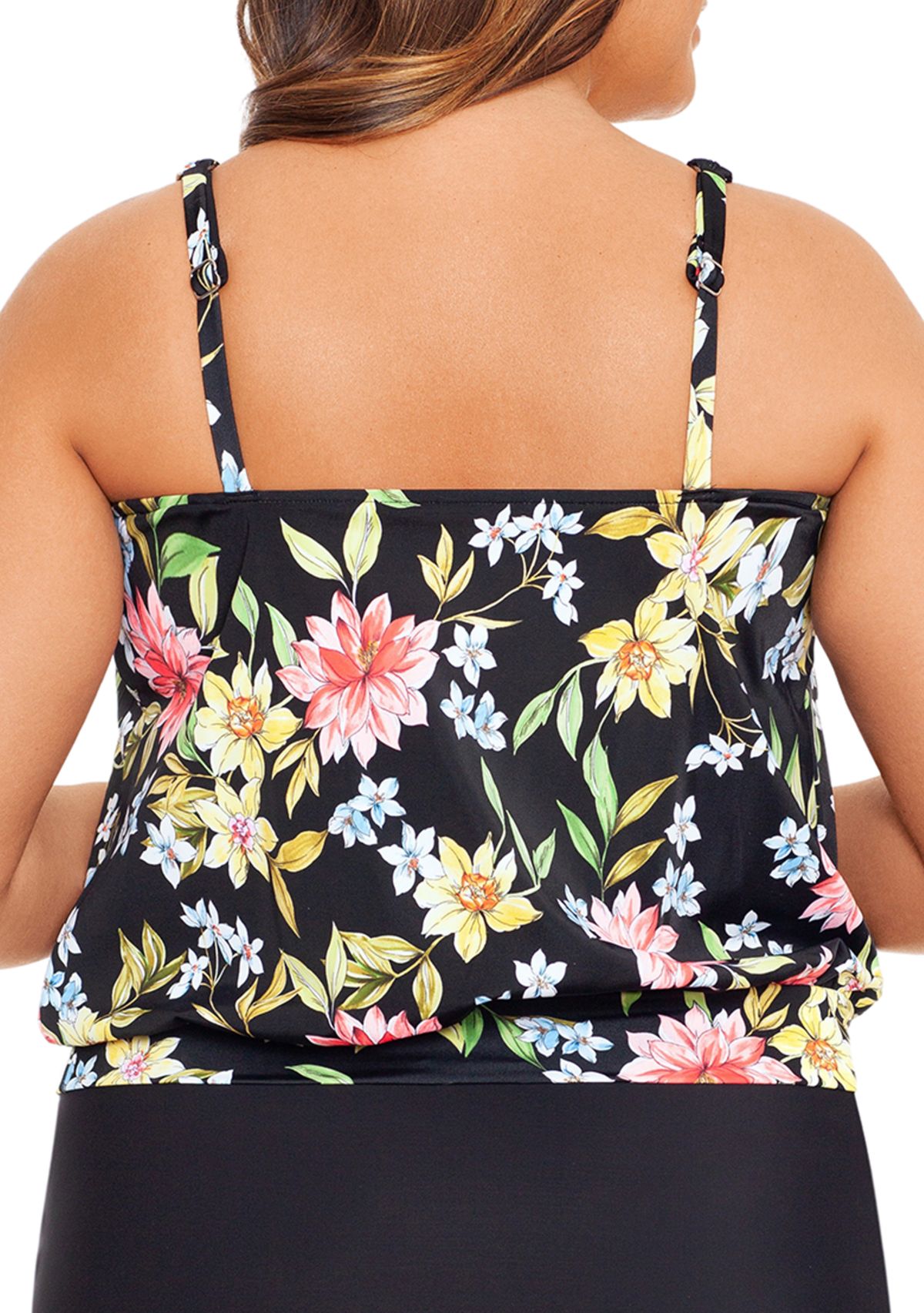 ShapeSolver Sport Plus Size Flora Spirit Shirred Blouson Swim Top | Belk