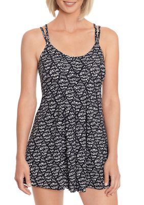 Shapesolver Diamond Shadows Pleat Swim Dress | belk