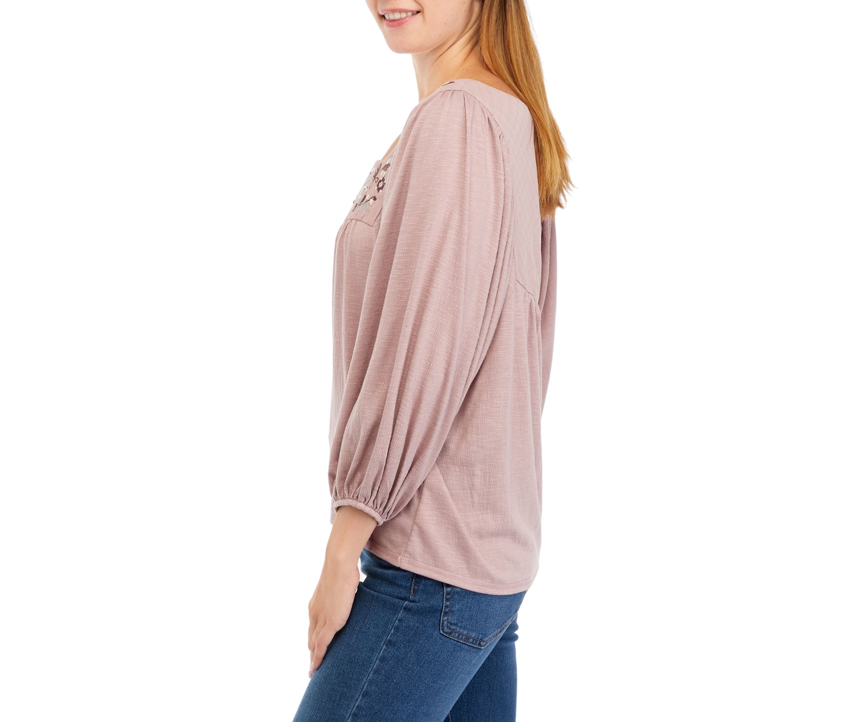 TRUE CRAFT Square Neck Embroidered Top | Belk