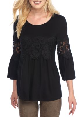 Spense Crochet Bell Sleeve Knit Top | belk