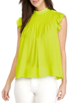 Crown & Ivy™ Women's Ruffle Sleeve Smocked Neon Blouse | belk