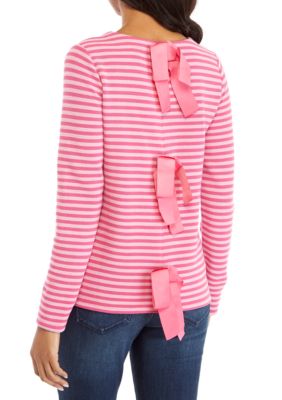 Crown & Ivy™ Long Sleeve Contrast Stripe Bow Back Top | belk