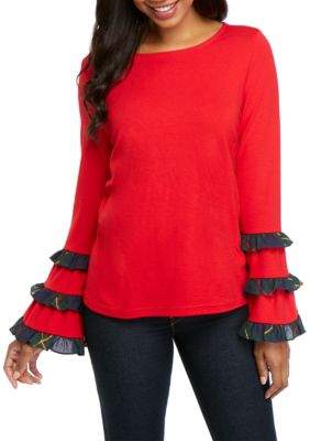 Crown & Ivy™ Long Ruffle Bell Sleeve Top | belk
