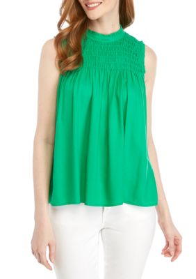Crown & Ivy™ Smocked Yoke Solid Tank | belk