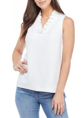 Crown & Ivy™ Petite Sleeveless Ruffle Neck Top | belk