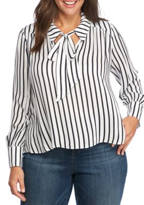 Crown & Ivy™ Plus Size Stripe Tie Neck Shirt | belk