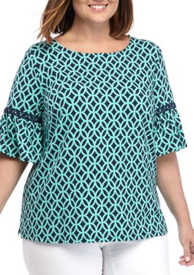 Crown & Ivy™ Plus Size Short Bell Sleeve Printed Top | belk