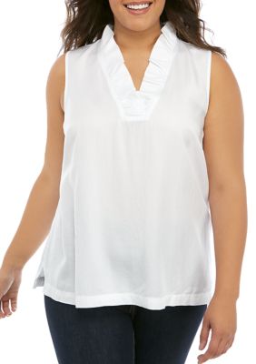 Crown & Ivy™ Plus Size Sleeveless Ruffle Neck Top | belk