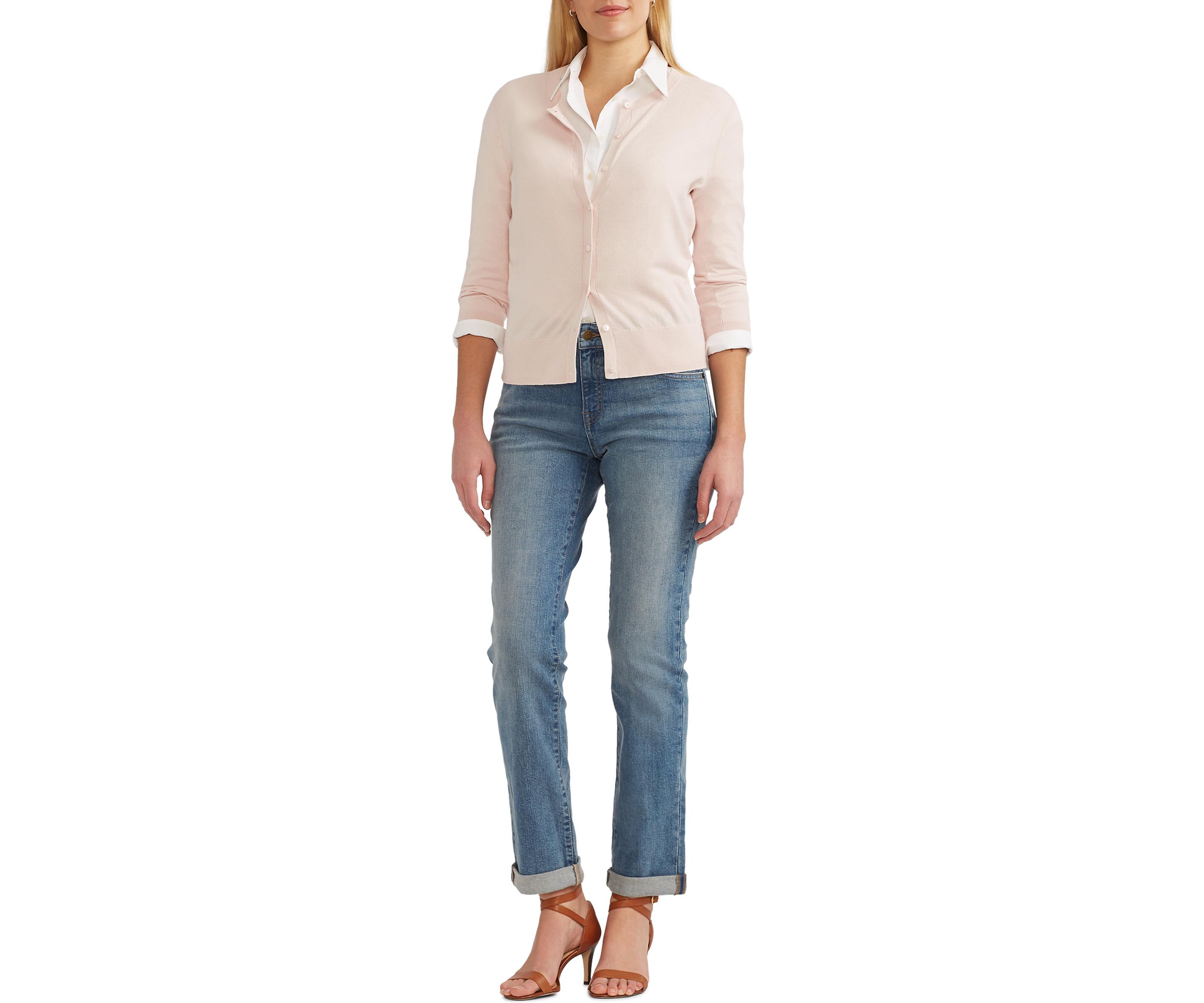 Chaps Petite Cotton Crew Neck Cardigan | Belk